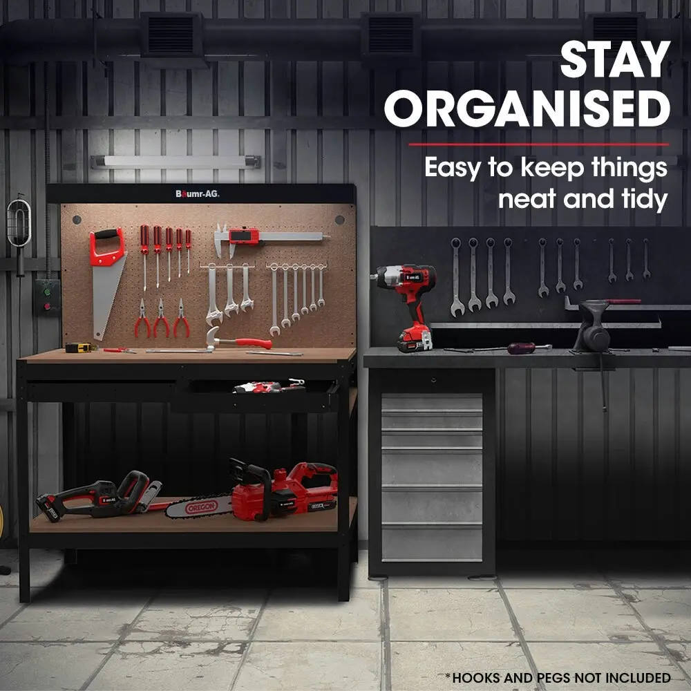 Baumr AG Steel Garage Workbench with LED Lights Pegboard Tool Storage Work Bench Workshop Table
