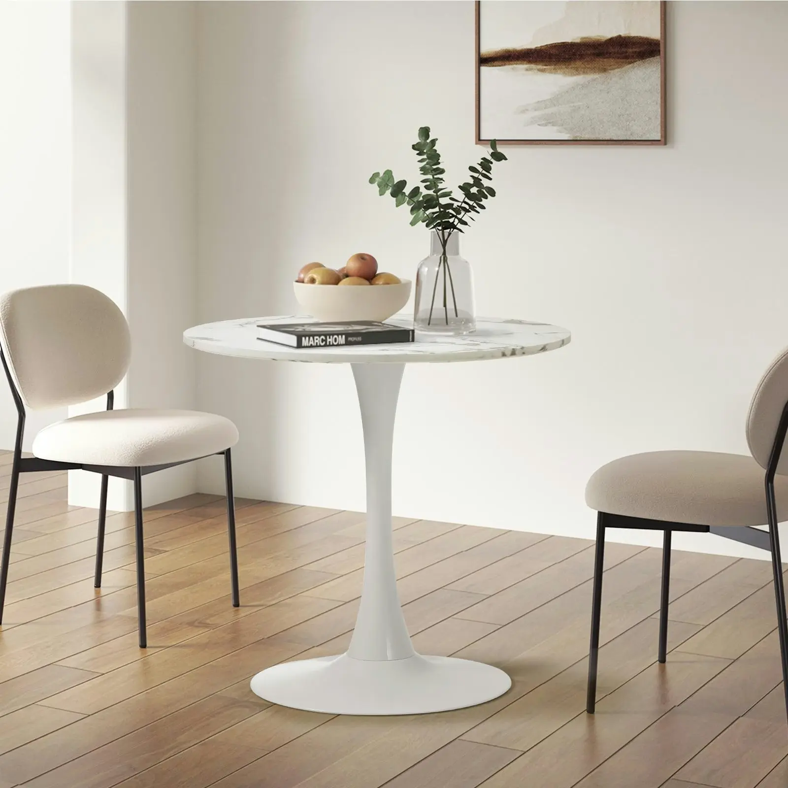 Oikiture 60cm Dining Table Kitchen Marble Tulip Round Metal Leg White Kamprads Oikos 1943 Lasoo