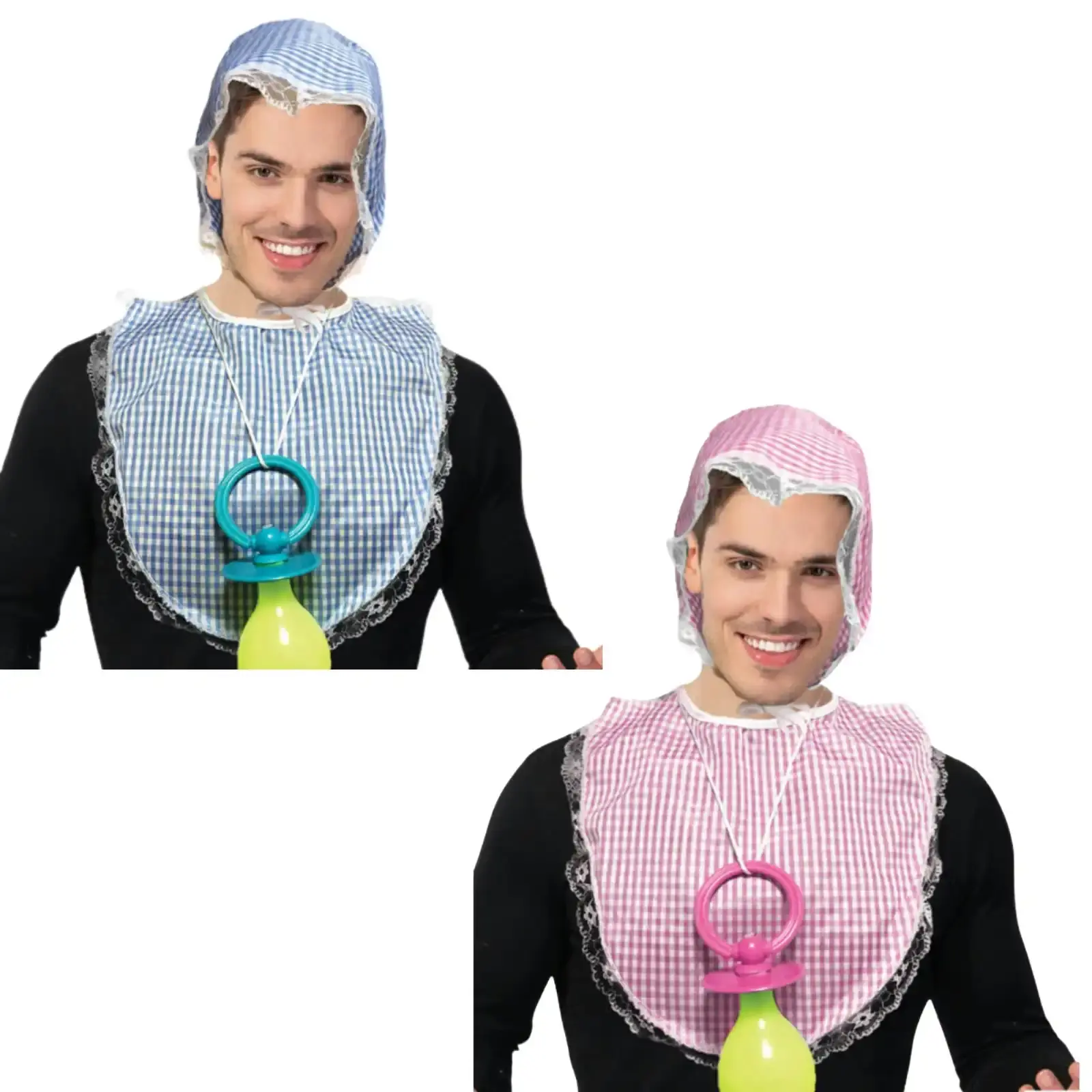 ADULT BABY COSTUME Big Giant Dummy & Bib Set Kit Fancy Dress Bonnet ...