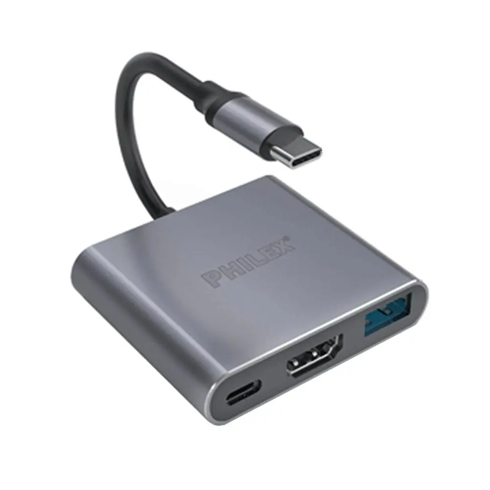 Philex 3-in-1 PC USB-C Male To USB-C/HDMI Female Hub w/USB 3.0 Adapter ...