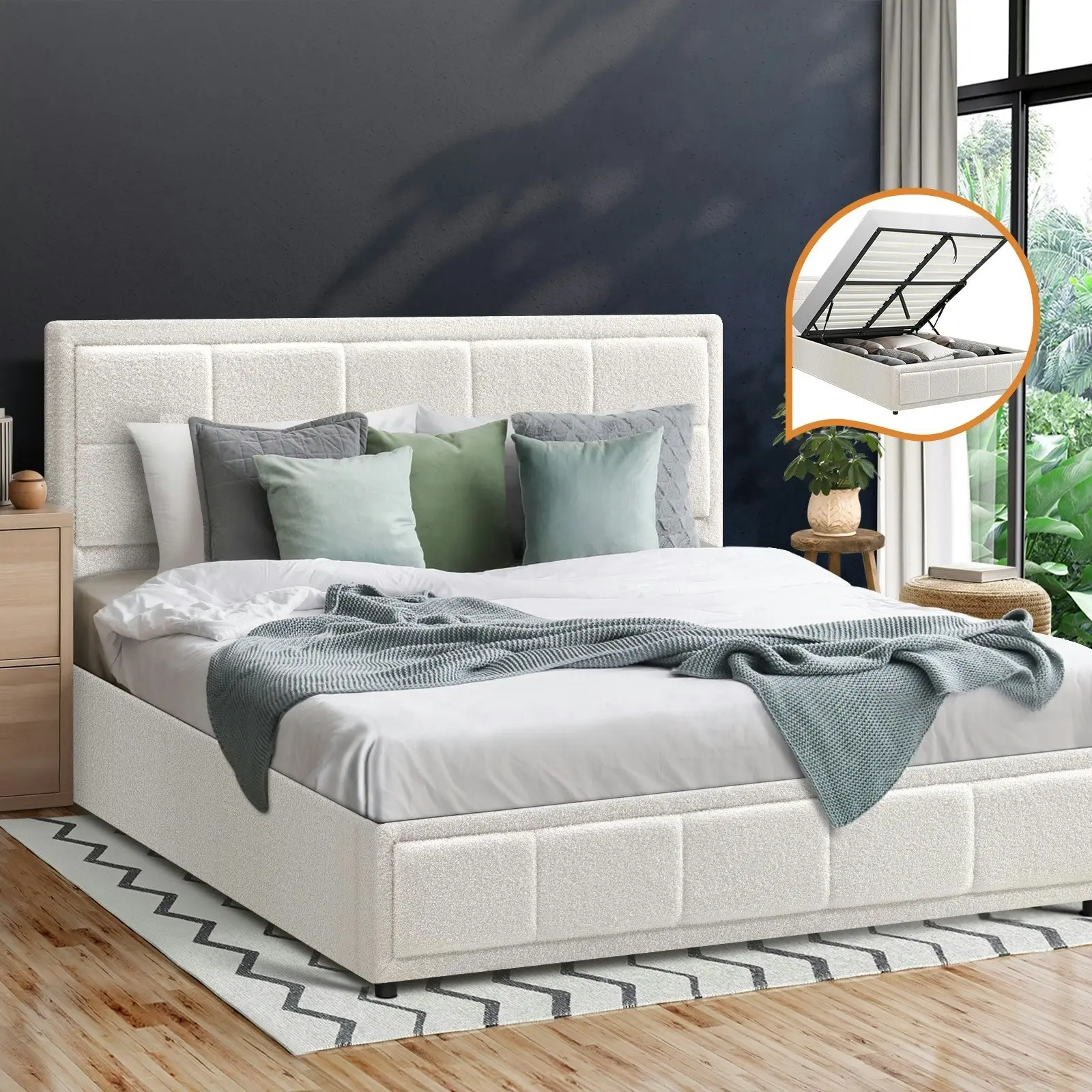 Gas lift storage bed queen store
