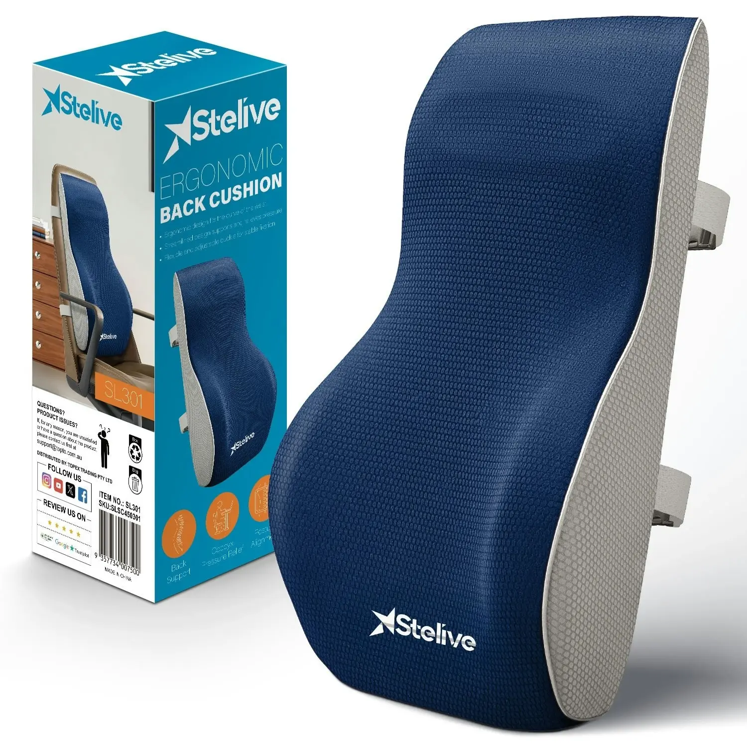 Stelive Ergonomic Back Cushion Lumbar Support Cushion Memory Foam Back ...