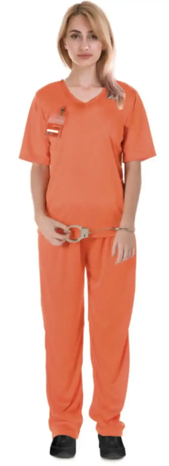 Adult Womens Orange Prisoner Lady Costume Convict Jail Halloween Dress ...
