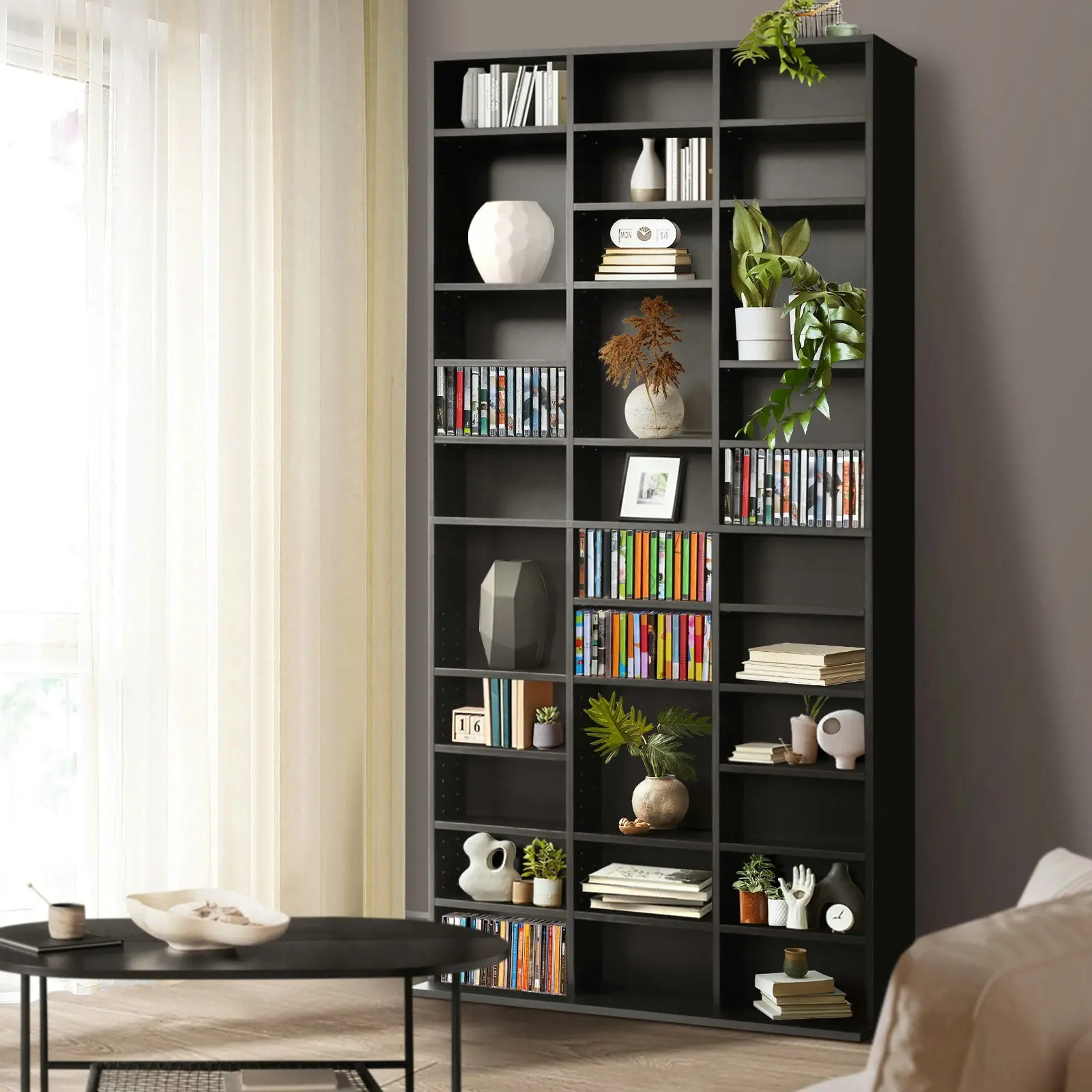 Oikiture Bookshelf Display Shelf Bookcase CD DVD Storage Media Rack ...