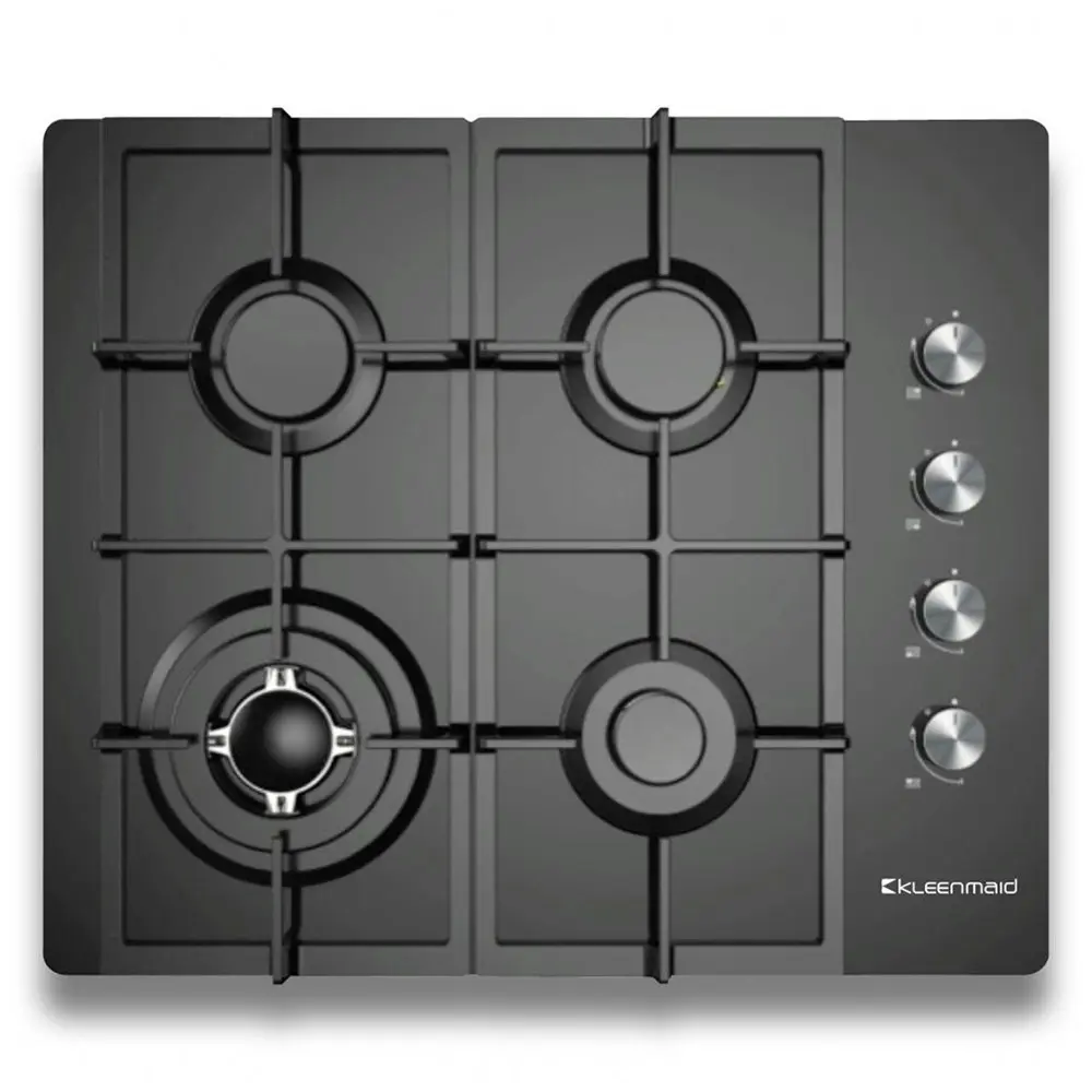 Kleenmaid 60cm Black Glass Gas Surface Mounted Built In Cooktop ...