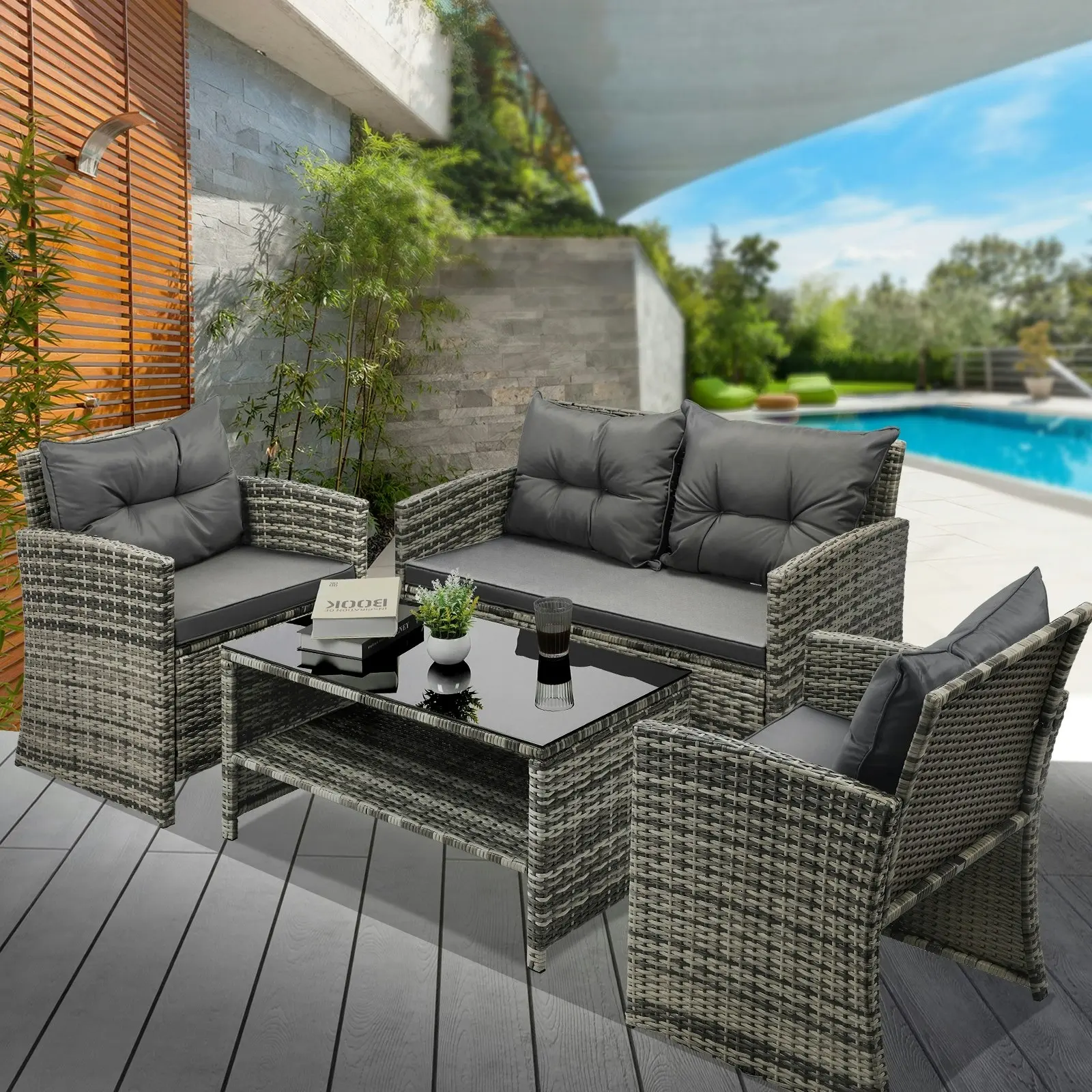 Livsip Outdoor Lounge Set Patio Furniture Dining Chairs Wicker Table 4 ...