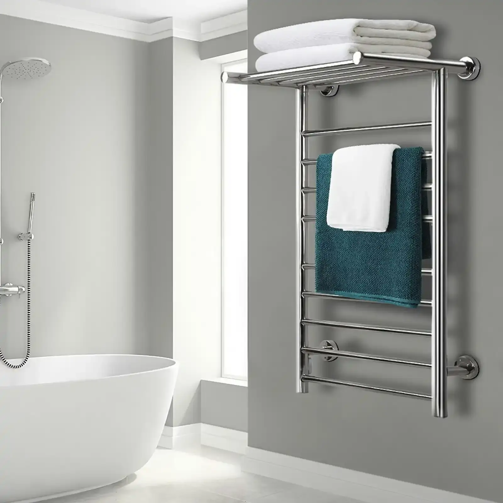 Devanti Electric Heated Towel Rail Rack 14 Bars Wall Mounted Clothes ...